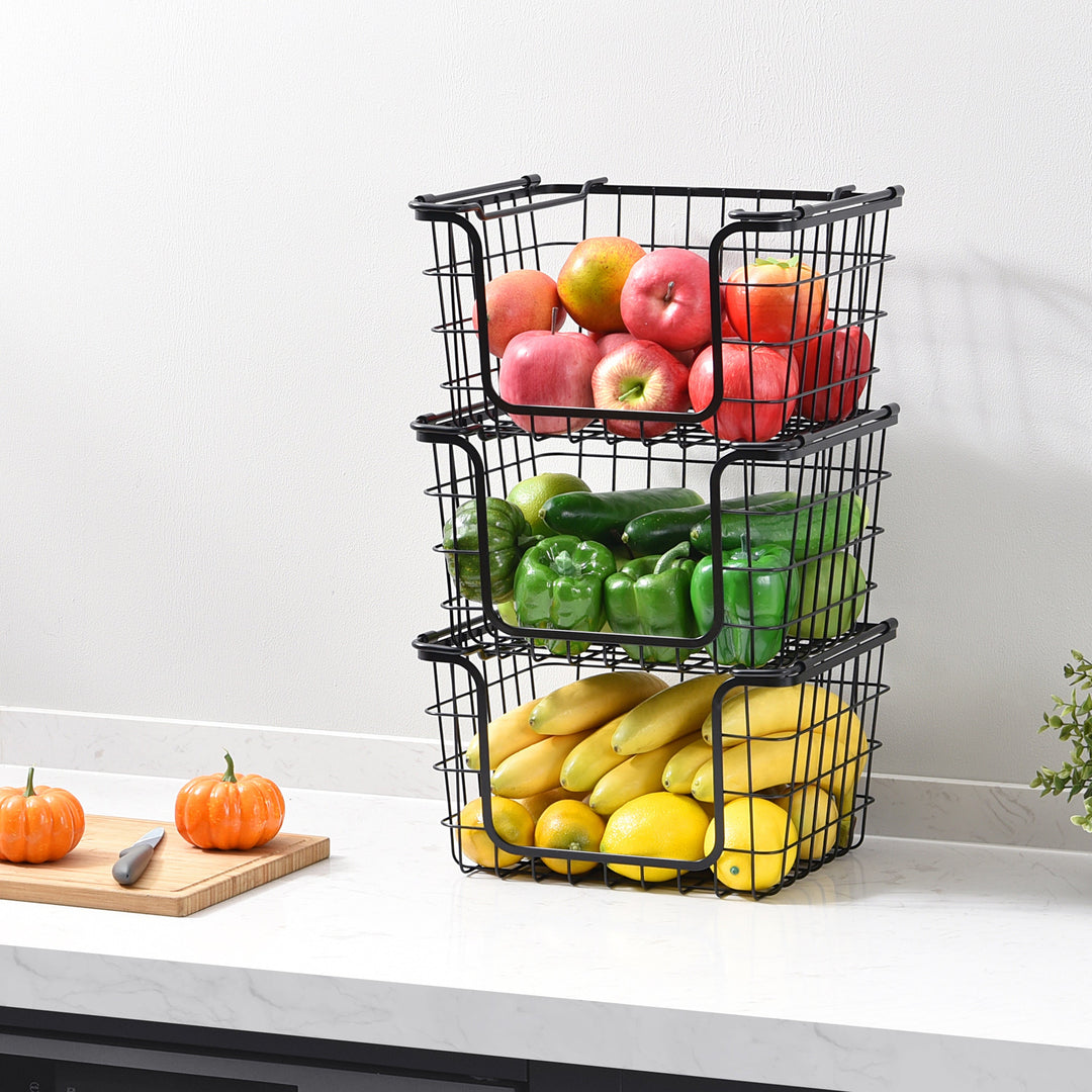 Vegetable Wire Storage Baskets Stackable Metal Wire Storage Basket